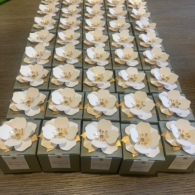 Sage Favor Boxes With Flower Decor for Wedding, Bridal Party, Baptism ...