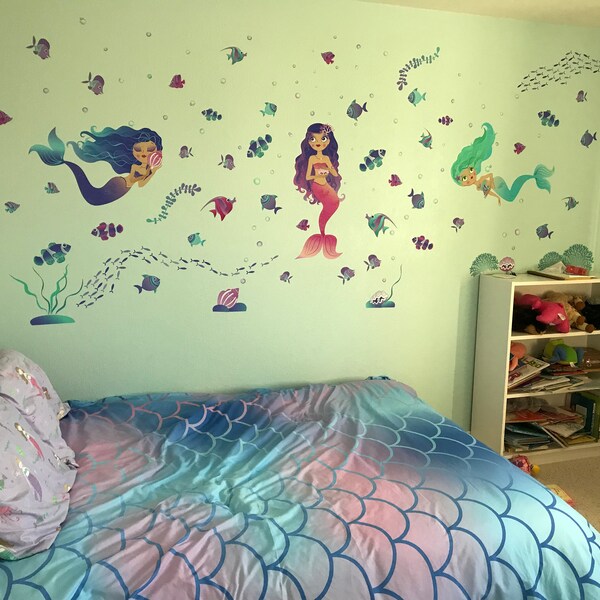 Mermaids Repositionable Fabric Wall Decal for Nursery or Girl's Room ...