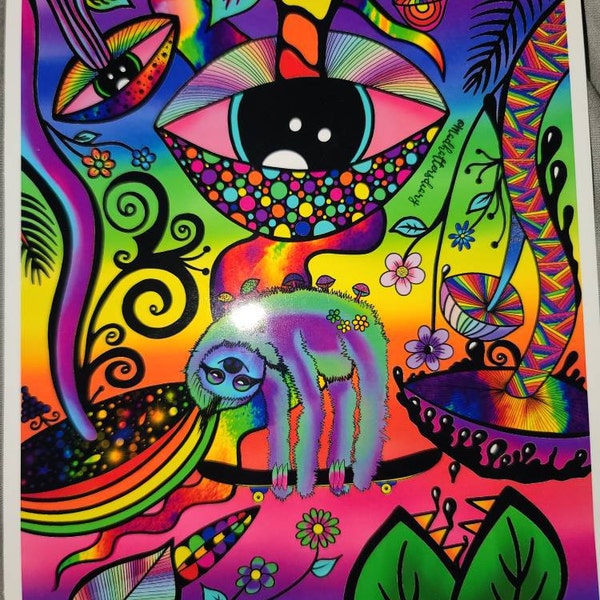 Sloth | Print | Trippy Mushroom Print | Trippy Art Poster. Psychedelic ...