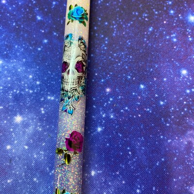 Purple Blue Floral Skull Pen / Skull Pen / Goth Pen / Skull and Flowers ...