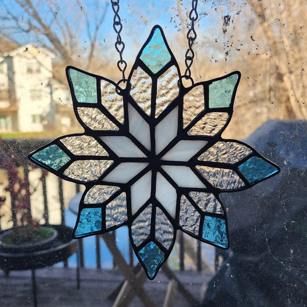 Snowflake Stained Glass Patterns Pack of 6 + Pngs, Printable PDF ...