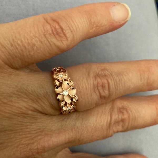 Sterling Silver Hawaiian Plumeria Ring. 14K Gold, Rose Gold Plated ...