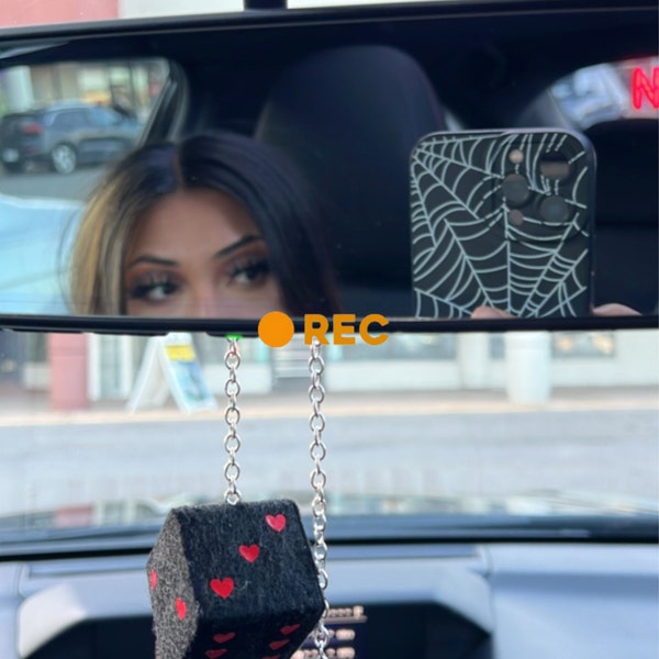 Black Fuzzy Dice With Red Hearts and Chain or Cord / Car Accessories ...