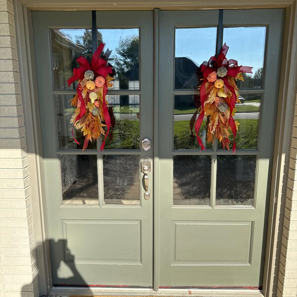 Fall Swag, Door Swag, Autumn Decor, Pumpkin Gourd Swag With Green and ...