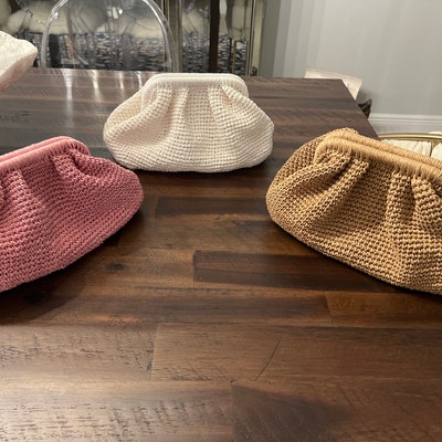 Raffia Colorful Crochet Clutch Bag Straw Knitted Raffia Bag Natural ...