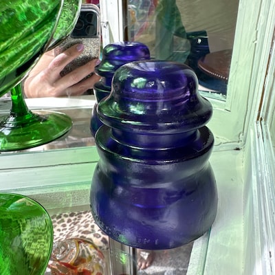 2 Authentic Vintage Medium Size Glass Insulators Stained Purple. Set of ...