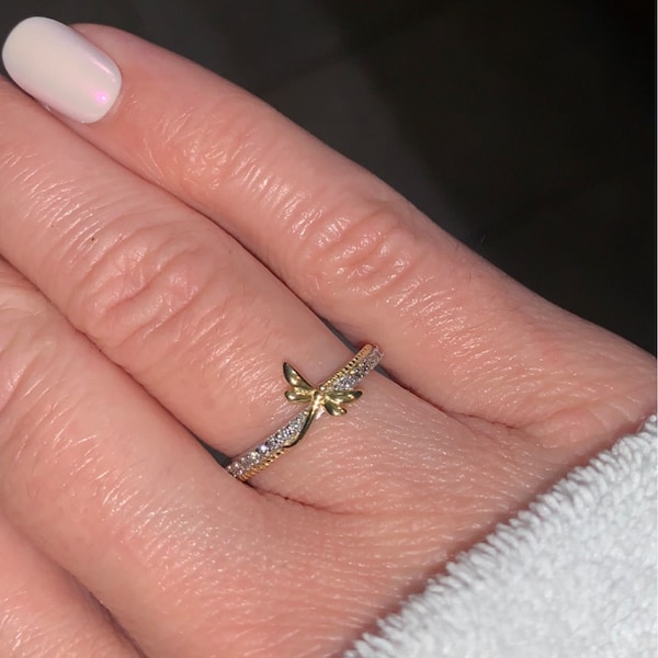 Dragonfly Ring in Sterling Silver & Natural Diamond, Damselfly Insect ...