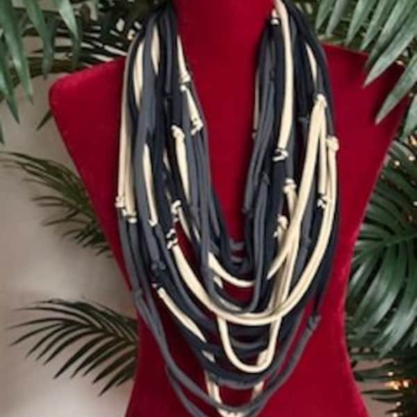 T-shirt LONG SCARF NECKLACE in Blue-black and Brown With Extra Handmade ...