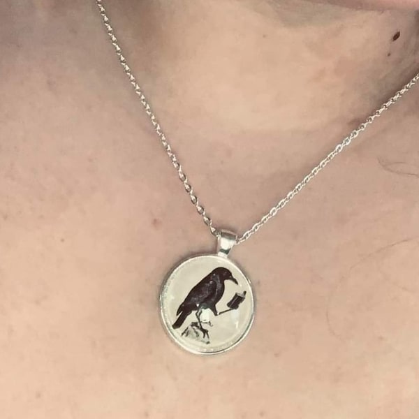 Raven Pendant, Raven With Book, Crow Necklace, Literary Jewelry - Etsy