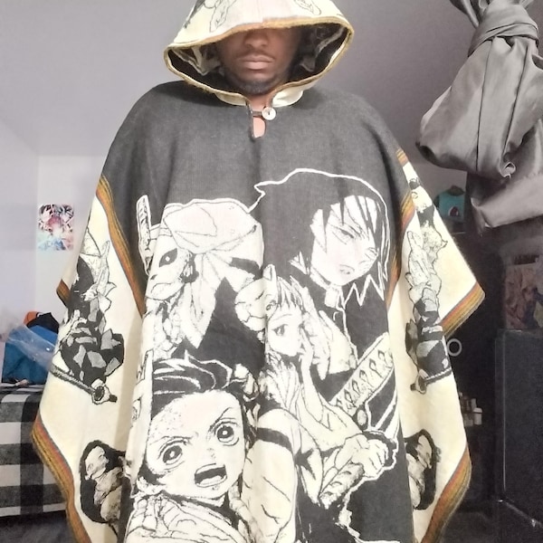 Anime Alpaca Poncho, Poncho Unisex Hooded Alpaca Wool Cape Exclusive ...