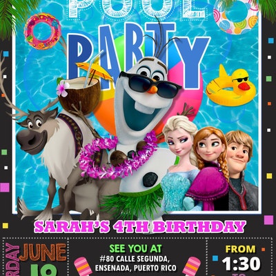 Frozen Pool Party Birthday Invitation, Digital Template, Edit Yourself ...