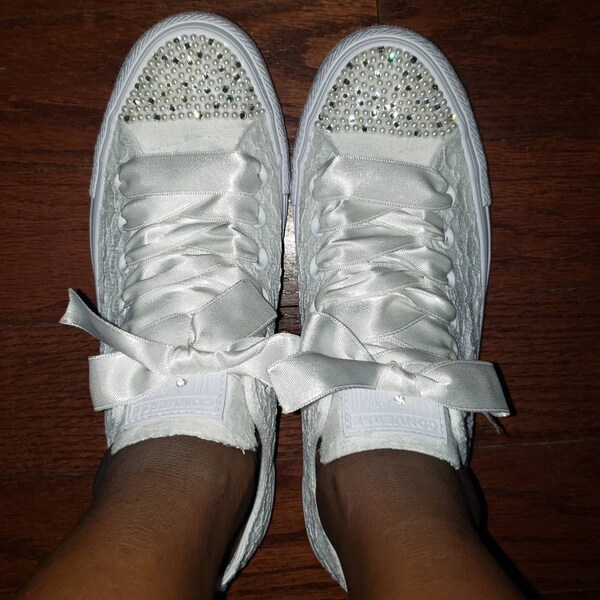 Ivory Lace Sneakers for Bride, Bridal Trainers, Low Top White ...