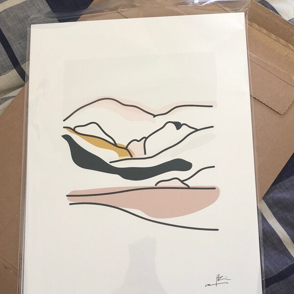 No.5 Abstract Landscape Print - Line Art - Mountains - Hills ...