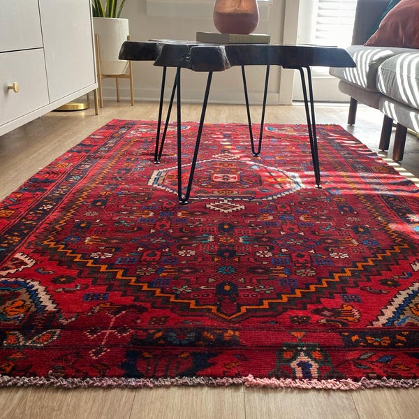 5x7 Faded Red Black Vintage Oriental Rug - Handwoven Floral Area Rug ...