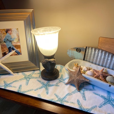 Aqua Blue Table Runner Nautical Starfish Home Decor Table Centerpiece ...