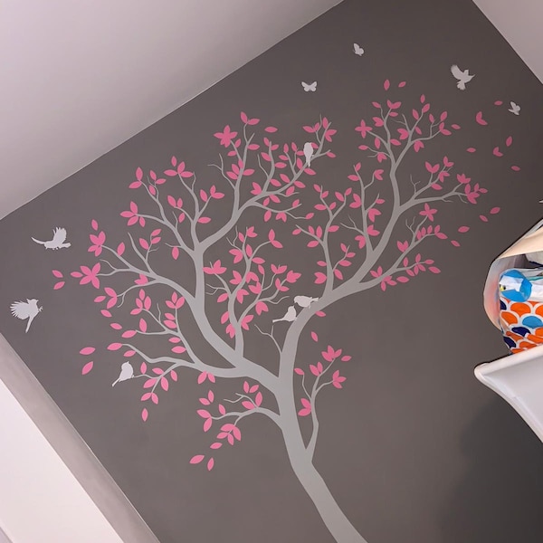 White Tree Wall Sticker Large Nursery Tree Decal With Birds Wall ...