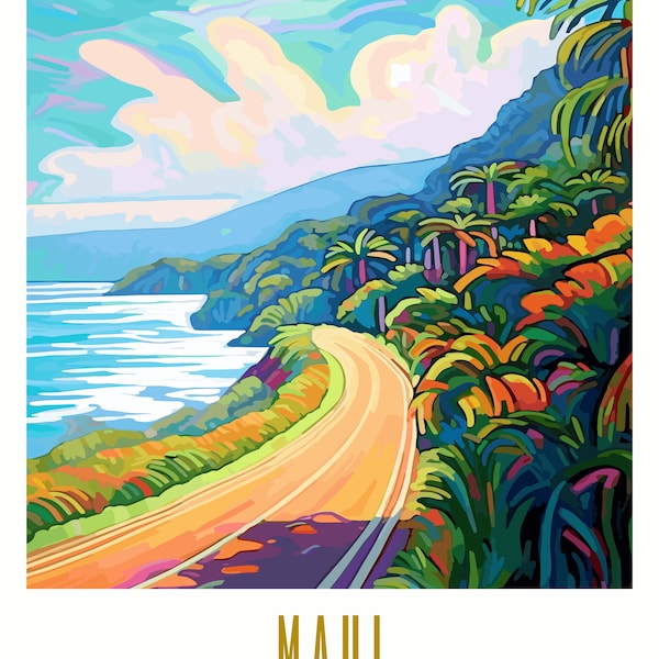 Maui Art Print Lahaina Strong Maui Print Road to Hana Maui Travel ...