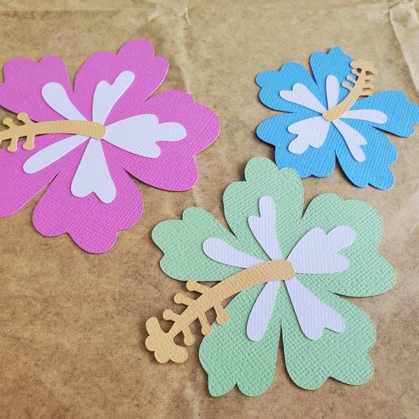 Handmade Paper Die Cut HIBISCUS Flowers Set of 5 Luau Tiki Hawaii Party ...