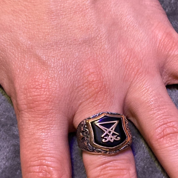 Unique Mens Sigil of Lucifer Ring for Men Black Onyx Gemstone Man ...