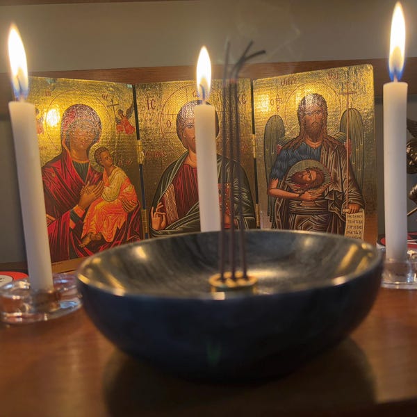 Triptych Christian Icon of Virgin Mary gorgoipikoos and Archangels With Aging Technique ...