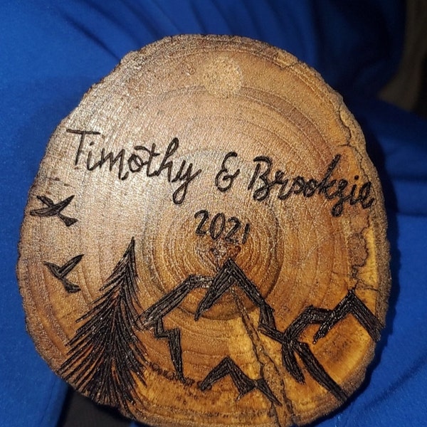 Personalized Wooden Wedding Ring Box - Mountain Pine Tree Birds Rustic ...