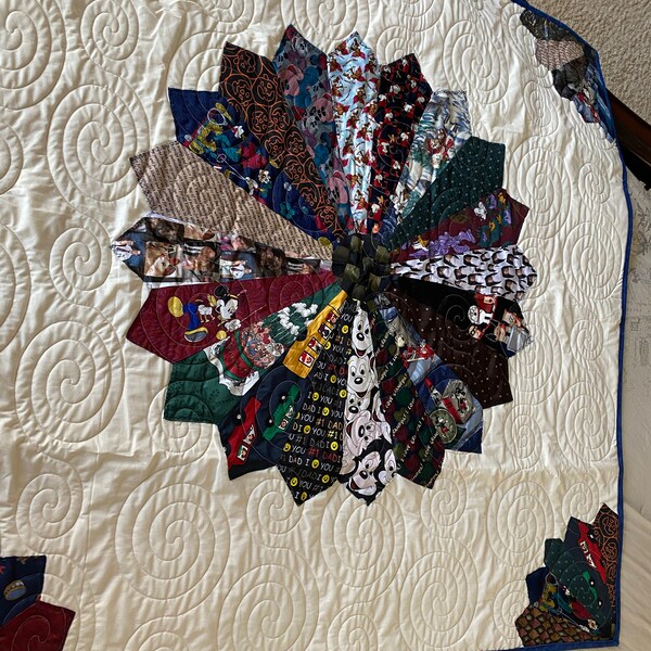 Necktie Memory Quilt With Borders and Colored Fabric / Neck Tie Quilt ...