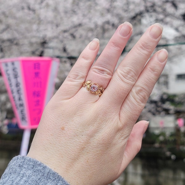 Flower Engagement Ring, Cherry Blossom Engagement Ring, Unique ...