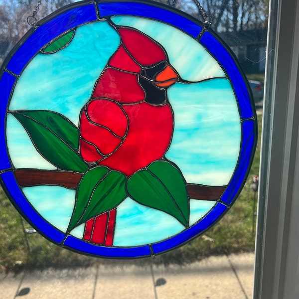 Round Cardinal Pattern for Stained Glass - Bird Panel Template - Etsy