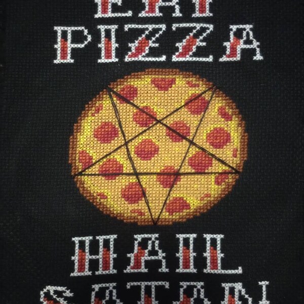 Eat Pizza Hail Satan - Occult Cross Stitch Pattern - Funny, Rude ...