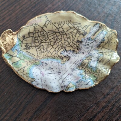 Map or NOAA Chart Shells Gilded and Decoupaged Natural Clam Shells - Etsy