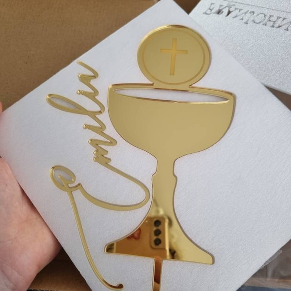 Personalized Chalice Cake Topper With Custom Name Charm for First ...
