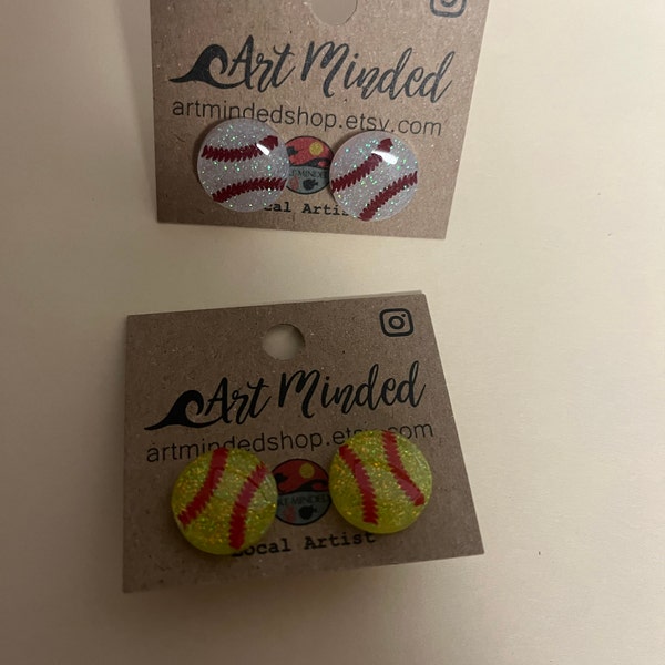 Softball & Baseball Stud Earrings, Glitter Studs, Travel Team Gift for ...