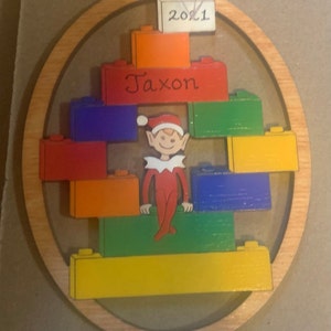 Personalized Christmas Brick Builder Blocks Ornament Wood, Laser Cut ...