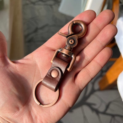 Heavy Duty Solid Brass Trigger Snap Key Clip Key Ring Brown Leather ...