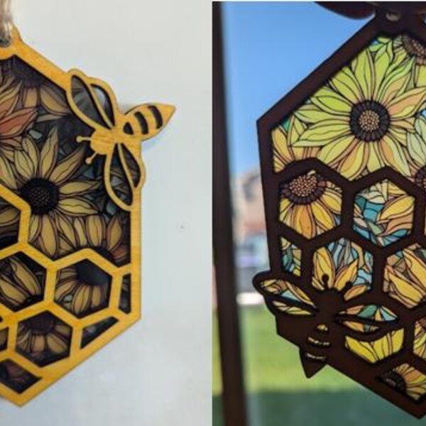 Beehive Suncatcher SVG for Laser, Hexagon-shaped Beehive and Honeybee ...