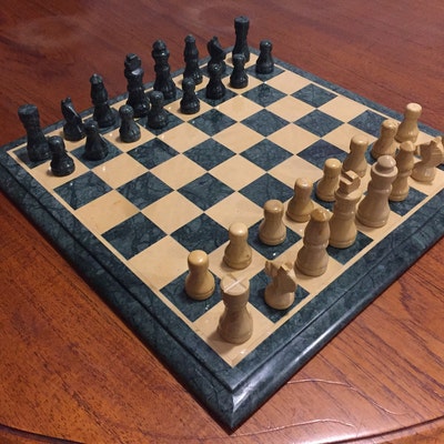 Chess Board 12x12 Square Green Marble With 2 Inch Height Chess Pieces ...