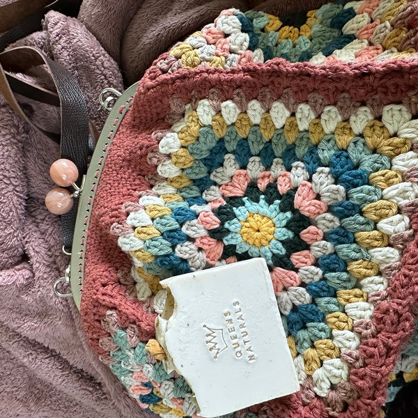 Vintage Color Crochet Purse Leather Handle , Gift for Mum Special Day ...
