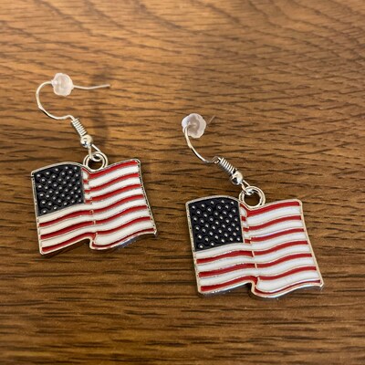 American Flag Earrings, USA Flag Dangle Earrings, Flag Hook Earrings ...