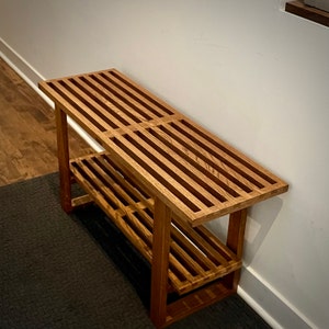 Oak Entryway Bench With Slatted Design Versatile Shoe Rack or Bookshelf ...