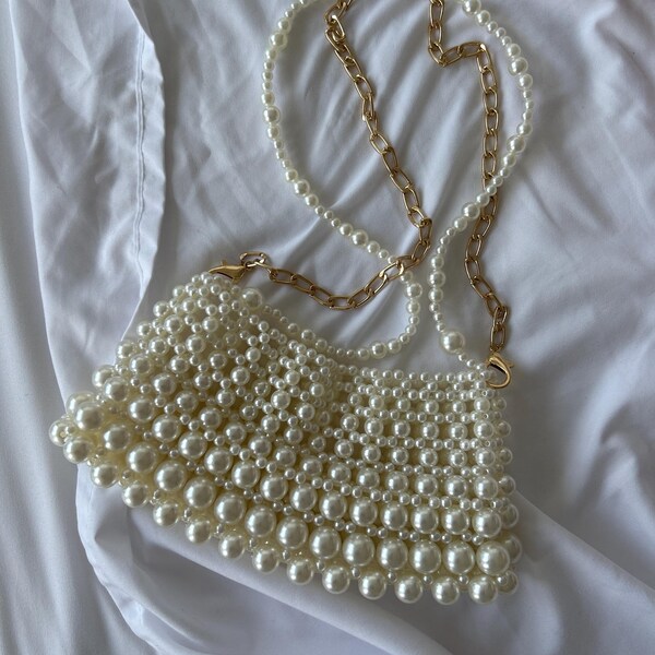 Pearl Beaded Bag, Pearl Clutch Bag, Pearl Wedding Handbag, Pearl ...