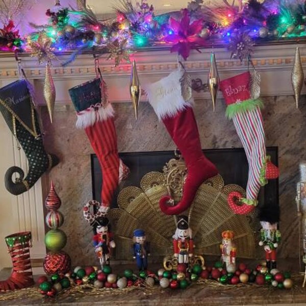 Navy Blue & Gold Brocade Elf Toe Stocking With Gold Trim - Etsy