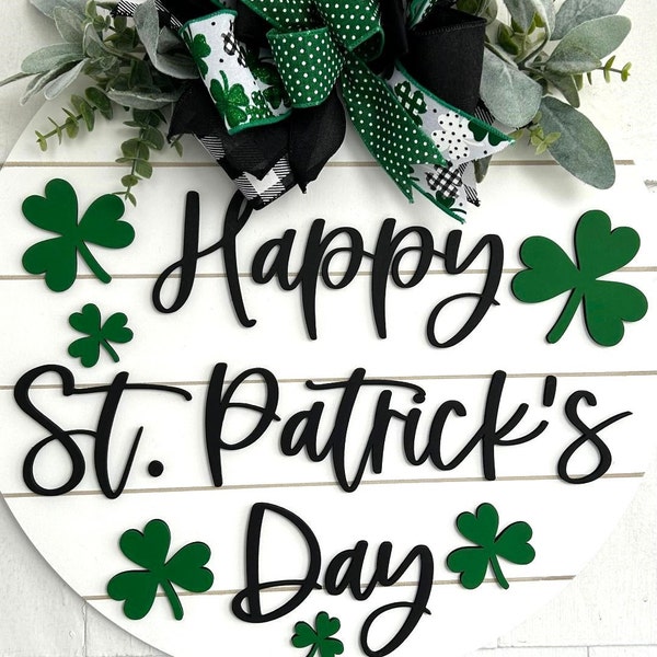 Front Door Decor, Happy St. Patrick’s Day Door Hanger, Clover Wreath ...