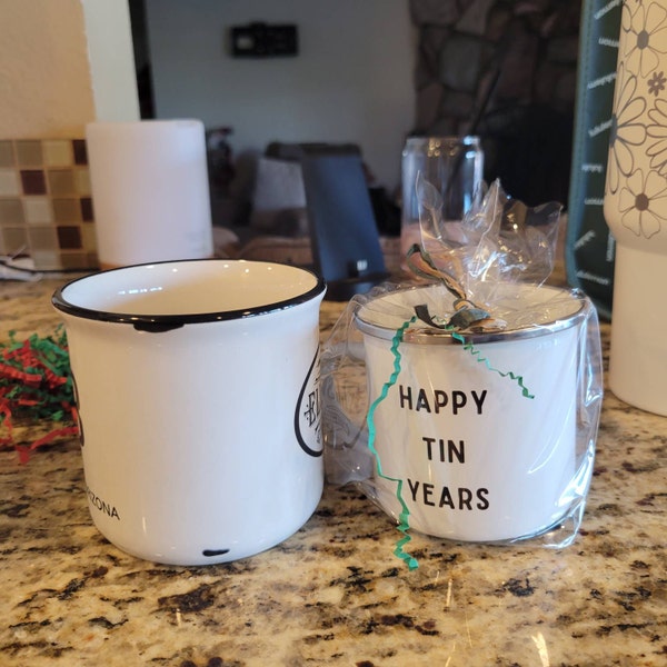 Tally Marks Tin Year Anniversary Gift Mug | Personalized 10th Wedding ...