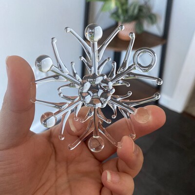 Handmade Clear Glass Snowflake Ornament Round Ball Tip - Etsy