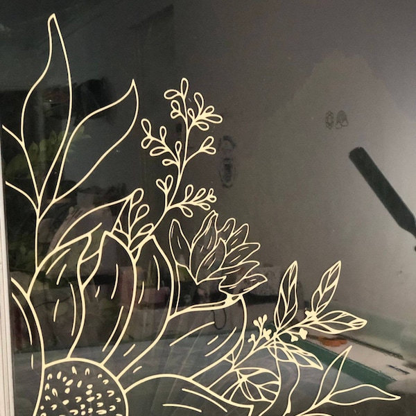 Sunflower Decals, Flower Wreath Decal for Shop Window Display ...
