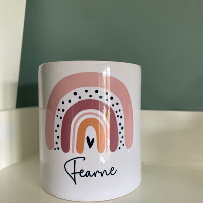 Personalised Rainbow Money Box, Boho or Blue Ceramic Piggy Bank for ...