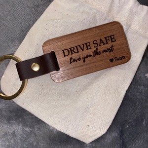 Personalized Wooden Engraved Keychain Wood and Leather Custom - Etsy