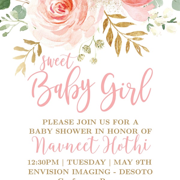 Editable Baby Shower Invitation Template, Sweet Baby Girl, Printable ...