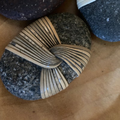 Large Leather Wrapped Rock, Wrapped Stone, Zen Stone, Meditation Stone ...