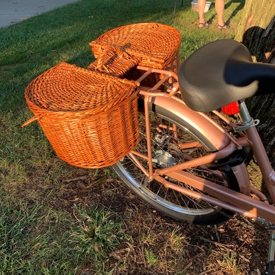 Hand-woven Wicker Bicycle Double Basket Lidded Wicker Bicycle - Etsy